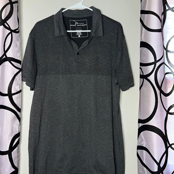 Marc Anthony | Shirts | Marc Anthony Heathered Gray Black Slimfit Polo ...